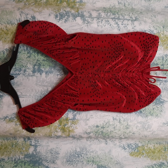 Express | Tops | Beautiful Y2k Red With Black Spot Pattern Scrunch ...